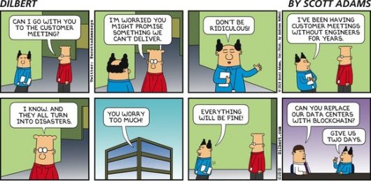 Dilbert em “Quando o time comercial vai ao cliente…” - Esfarelado